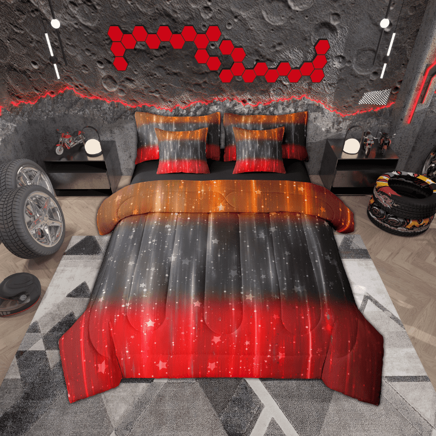 7pcs Black Orange and Red Bedding Twin Abstract Glowing Gradient ...