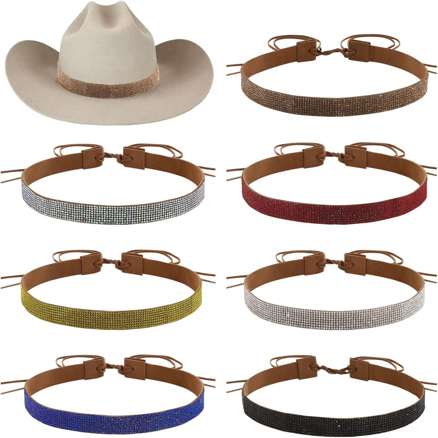 7pcs Bling Rhinestone Hat Band Rhinestone Western Style Cowboy Hat ...