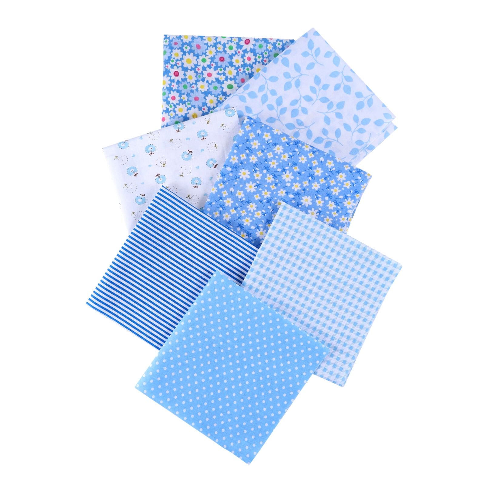 7pcs Blue Series Cotton Fabric Flower Pattern Sewing Textile Material ...