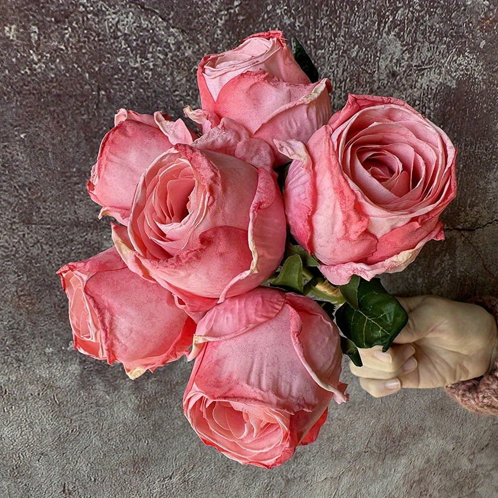 7pcs Bulgarian Dry Burned Roses Artificial Rose Bouquet, ABS Material, No Battery Required ...