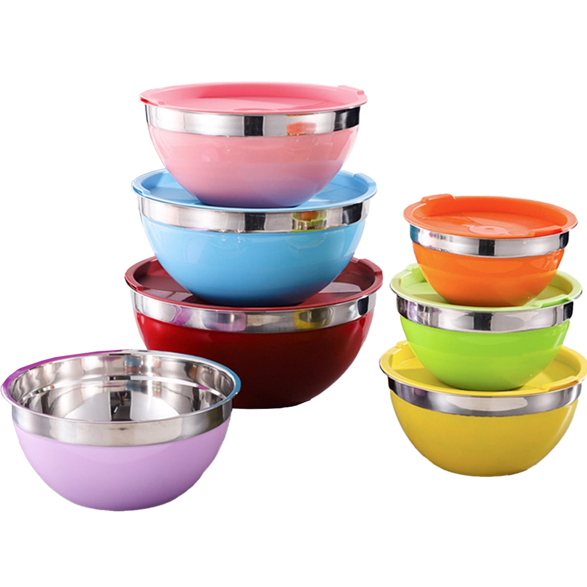 7pcs Colorful Stainless Steel Salad Mixing Bowls Set Kitchen Tools ...