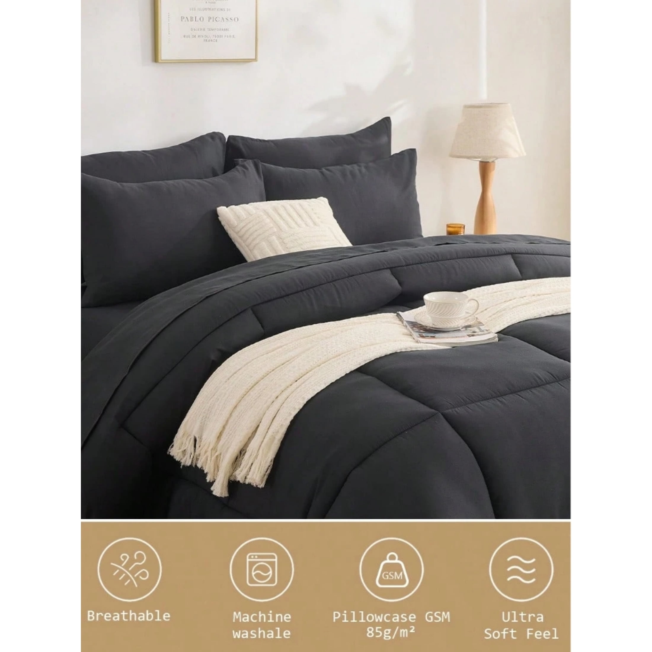 7pcs Comforter Set, Bedding, Cozy And Warm Bedding, Solid Color, Easy Care And Comfortable ...