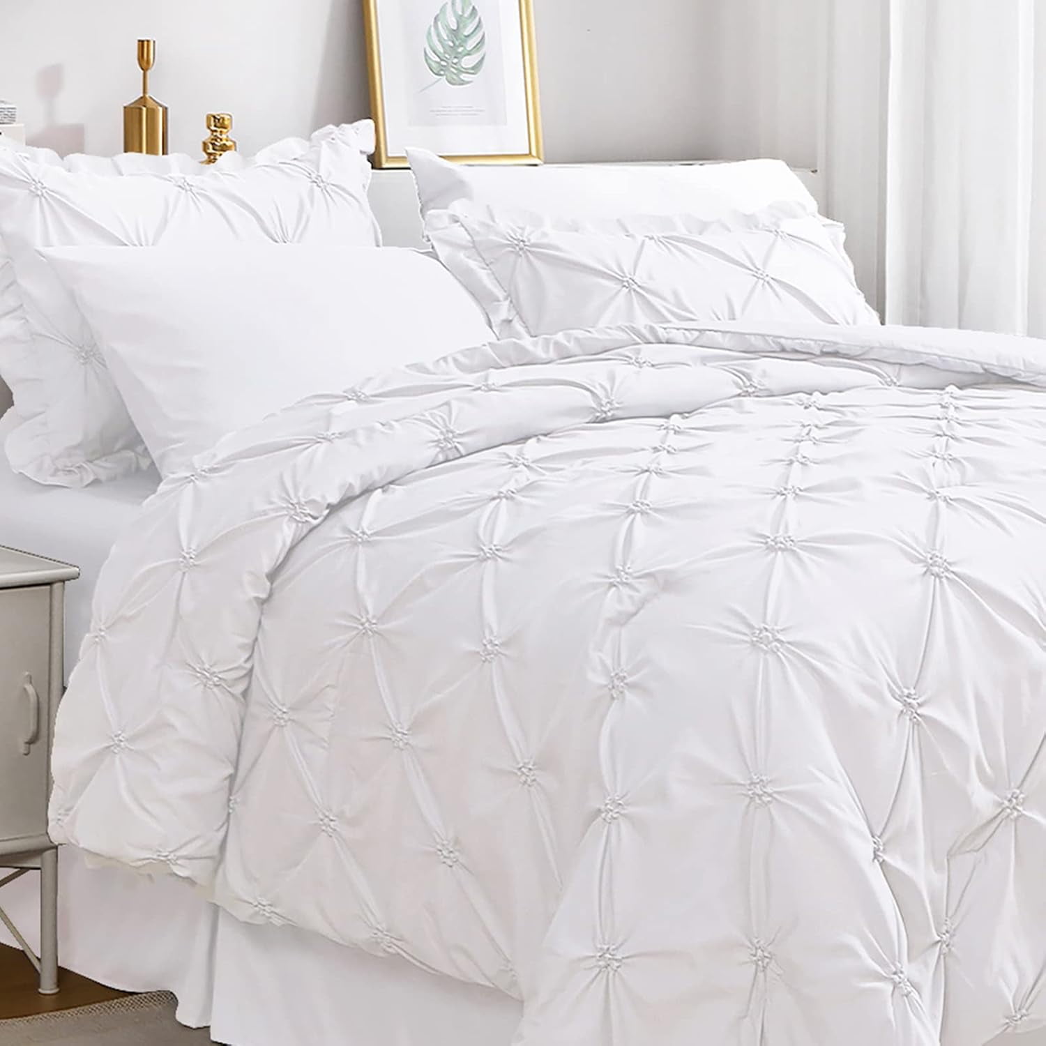7pcs Comforter Set Twin Size with Sheets, Pintuck 7 Piece Bedding ...