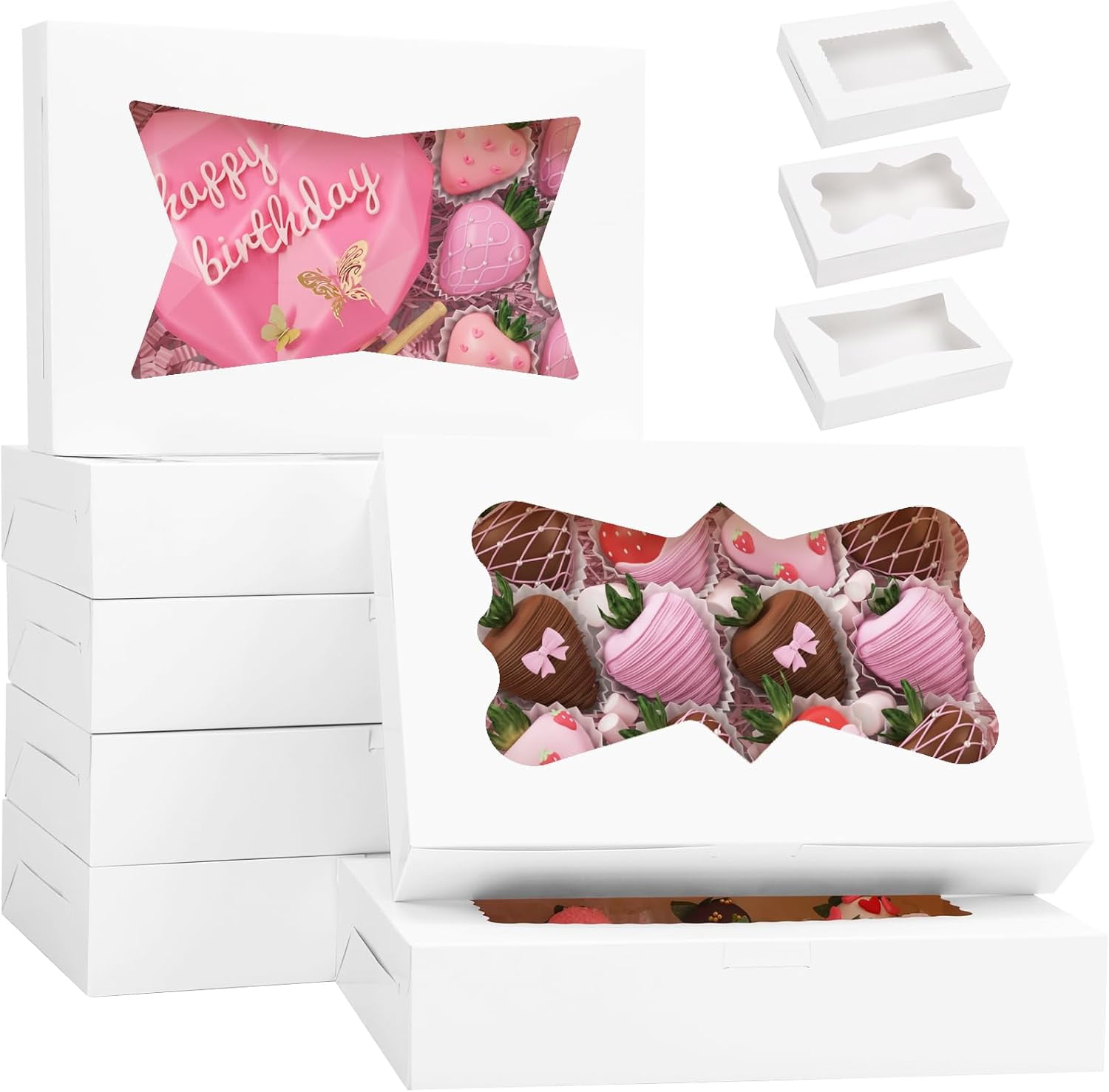 7pcs Cookie Boxes, 12x8x2.5 Inches White Bakery Boxes with 3 Style ...