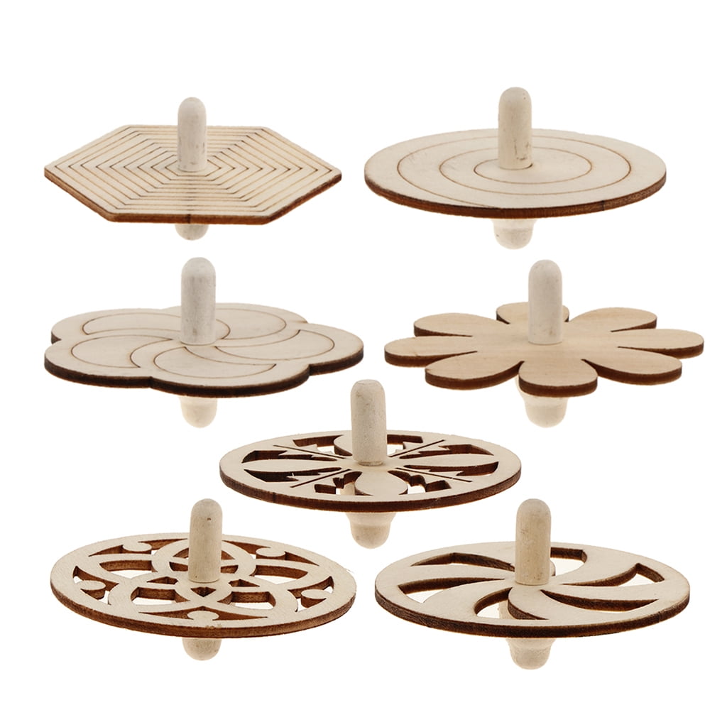 7pcs Creative Unfinished Wood Wooden Top for DIY Children Kids Toys ...