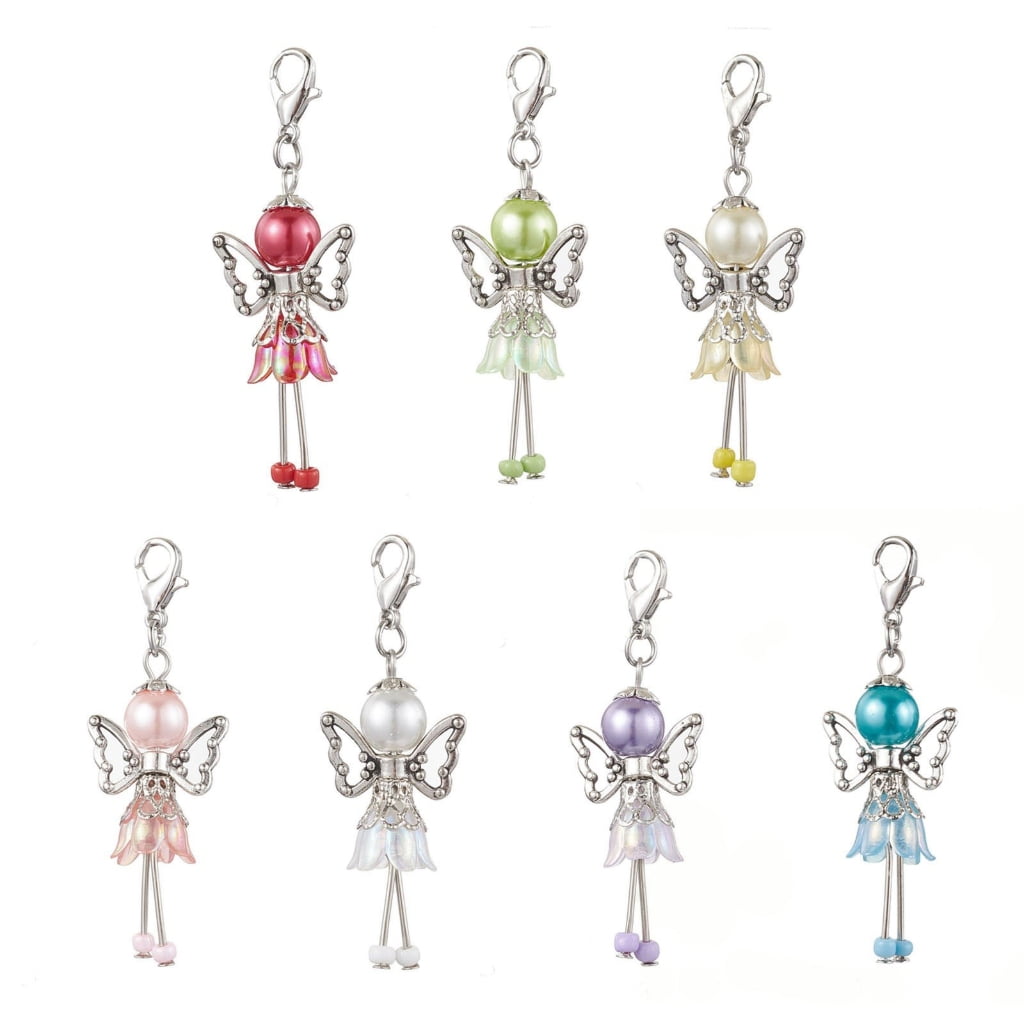 7pcs Elegant Angel Wing Pendant Accessories Featuring Pearls And Flower ...