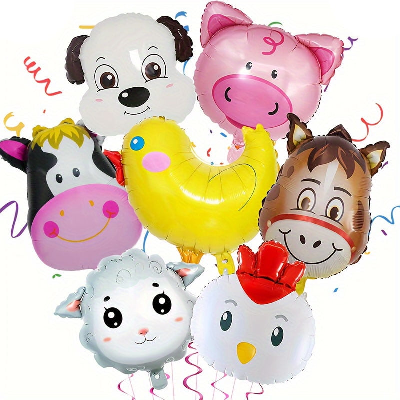 7pcs Farm Animal Balloons Birthday Decorations Includes Cow Donkey ...