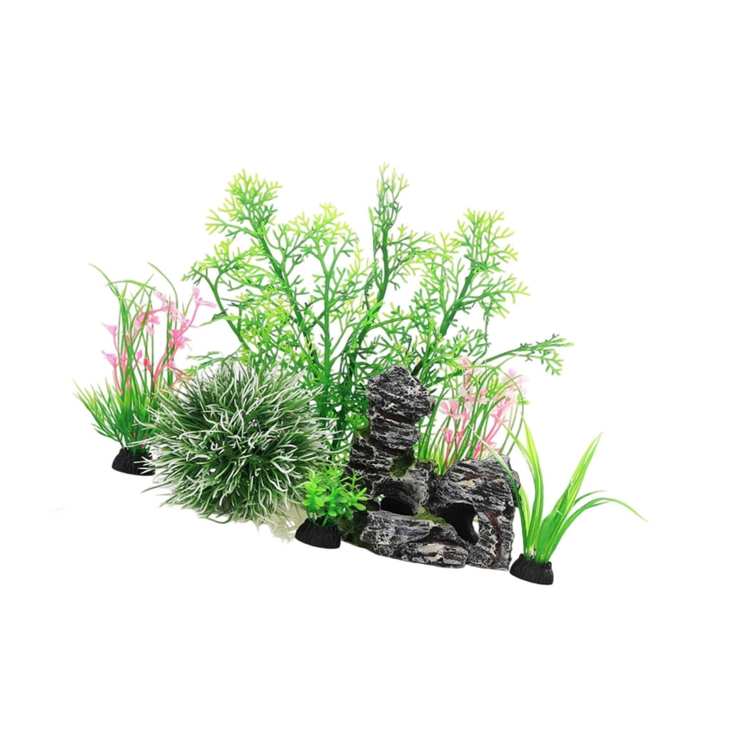 7pcs Fishtanks Decoration Kits with Artificial Water Plant Cave Rock ...