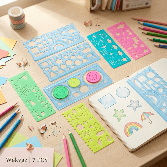 7pcs Geometric Drawings Templates Reusable PVC Drafting Stencils ...