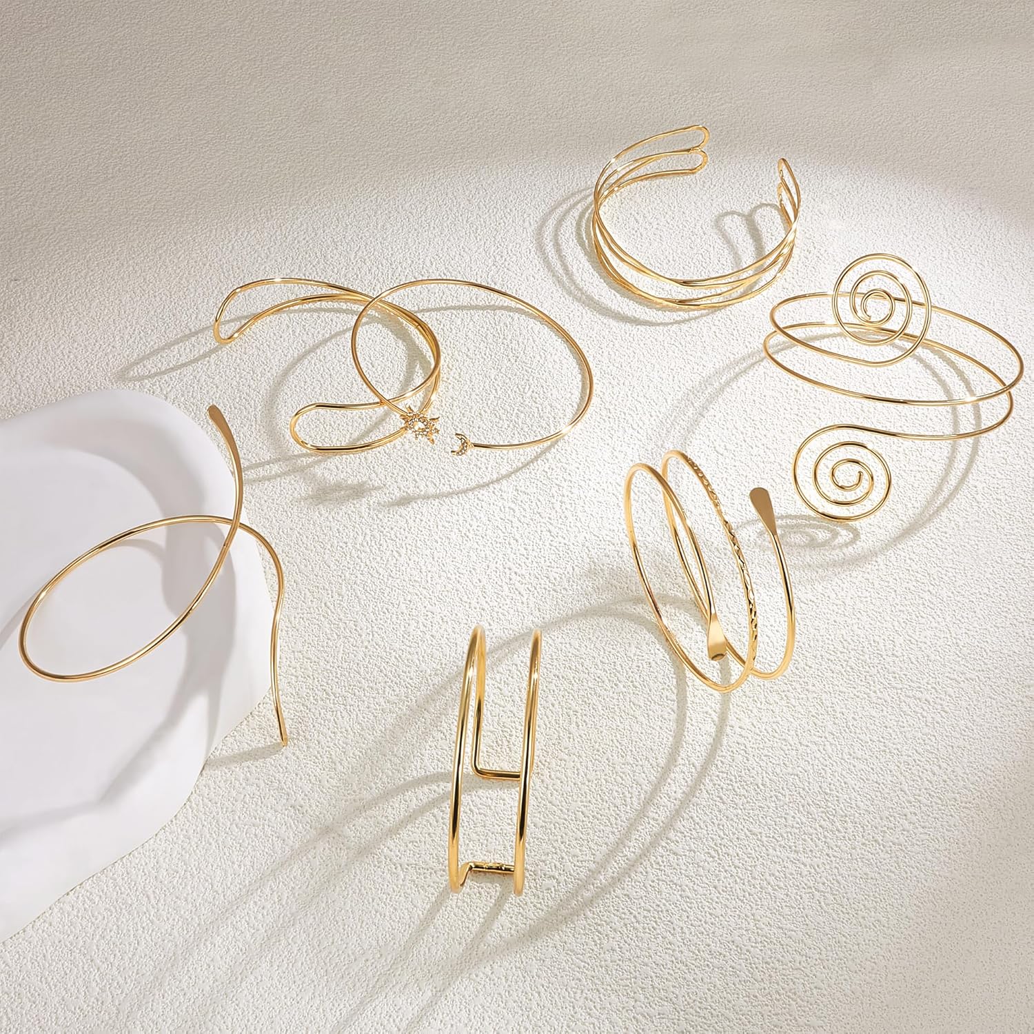 7pcs Gold Arm Cuff Jewelry for Women, Upper Arm Cuff Bangle Band Armlet ...