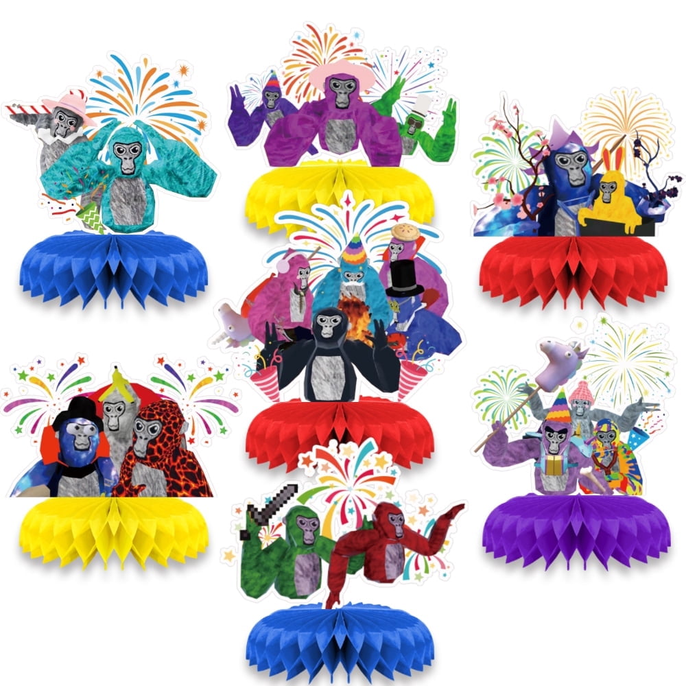 7pcs Gorilla Tag Theme Cartoon style 3D Double Side Honeycomb ...