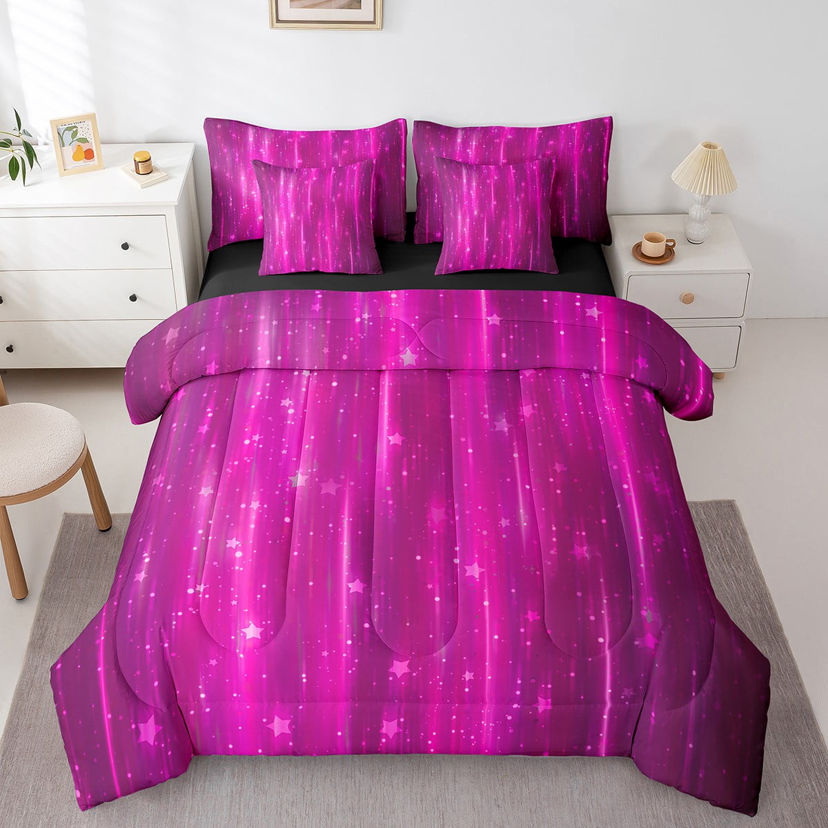 7pcs Hot Pink Bedding King Size Abstract Glowing Gradient Comforter Set ...