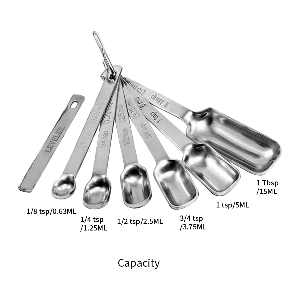 7pcs Measuring Spoon Set with Leveler Baking Narrow Long Handle ...