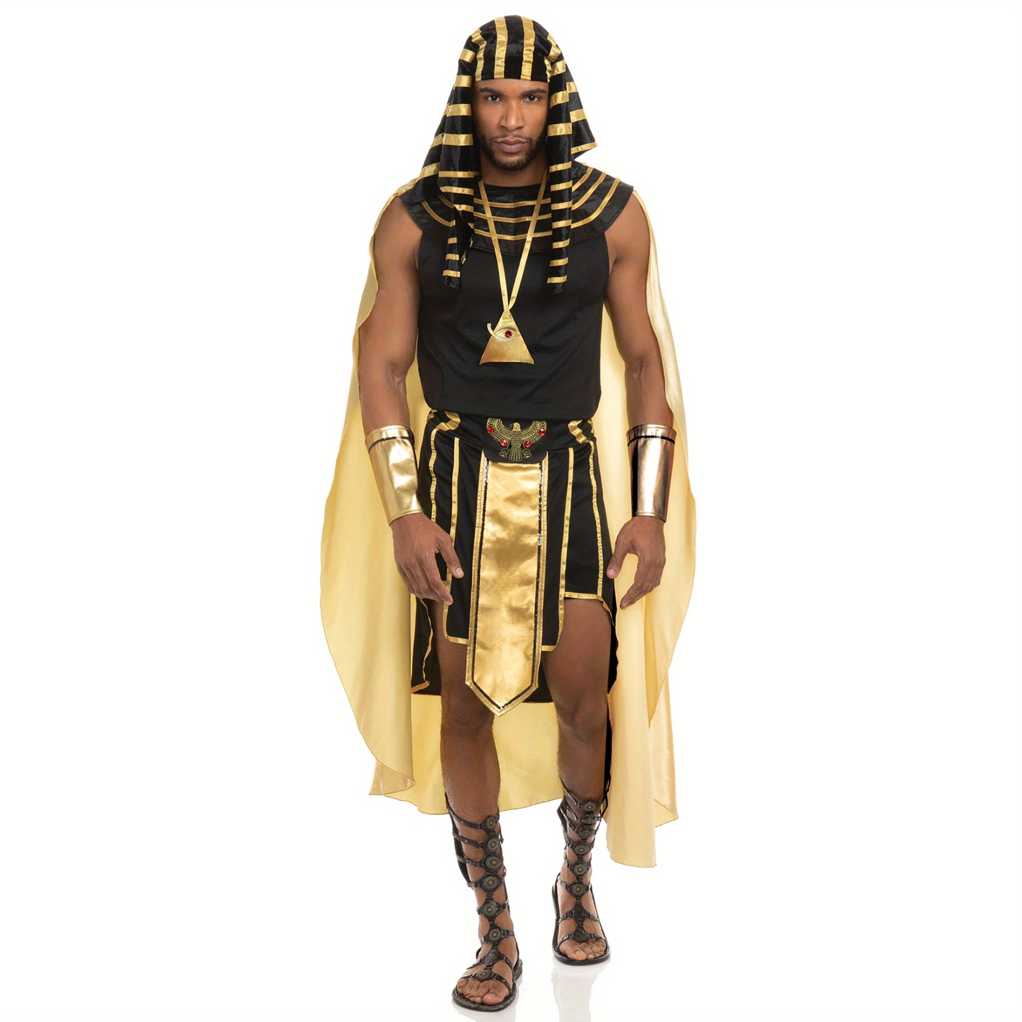 7pcs Mens Pharaoh Costume Sets Deluxe Halloween Egyptian Costumes King ...