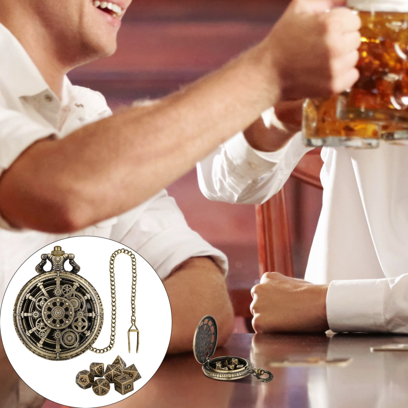 7pcs Mini DND Dice Set with Gear Pocket Watch Shell Polyhedral Metal ...