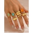 7pcs Multicolor Goldtone Thick Layered Ring Set With Green Blue Orange ...