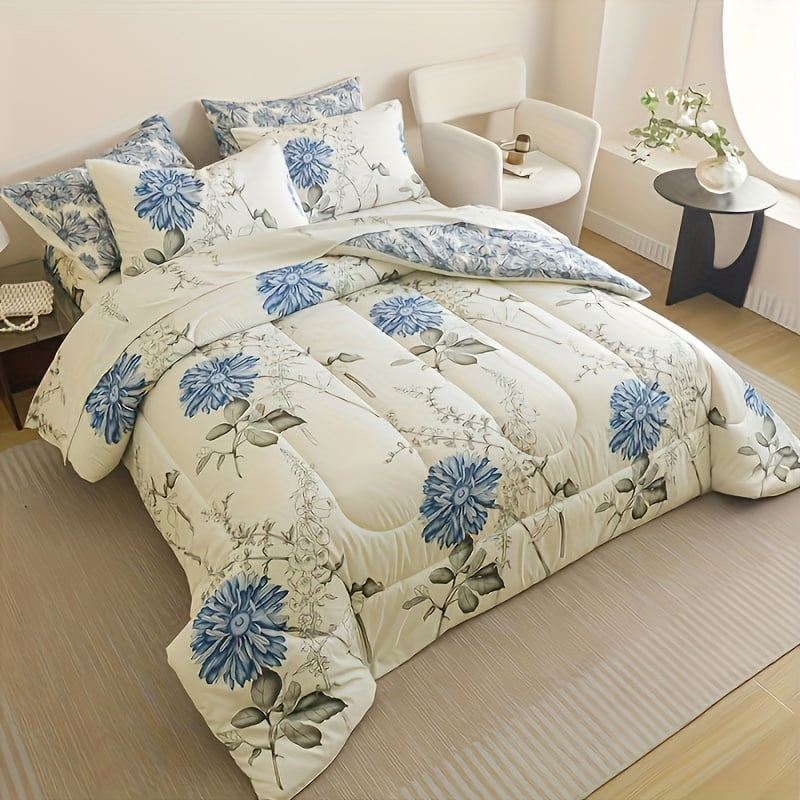 7pcs Nature Rural Flower Quilt Set - 1 Quilt (180gsm Padding) +1 Bed ...