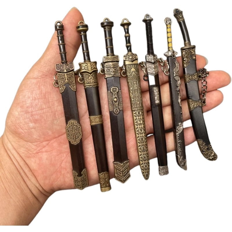 7pcs Royal Court Style Sword Keychain Set for Men - 12cm Miniature ...
