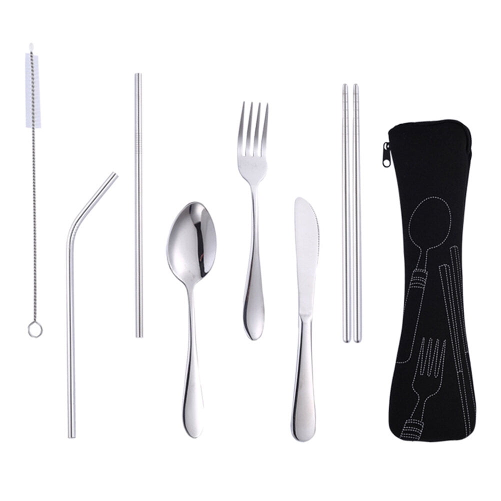 7pcs/Set Stainless Steel Portable Tableware Outdoor Spoon Fork ...