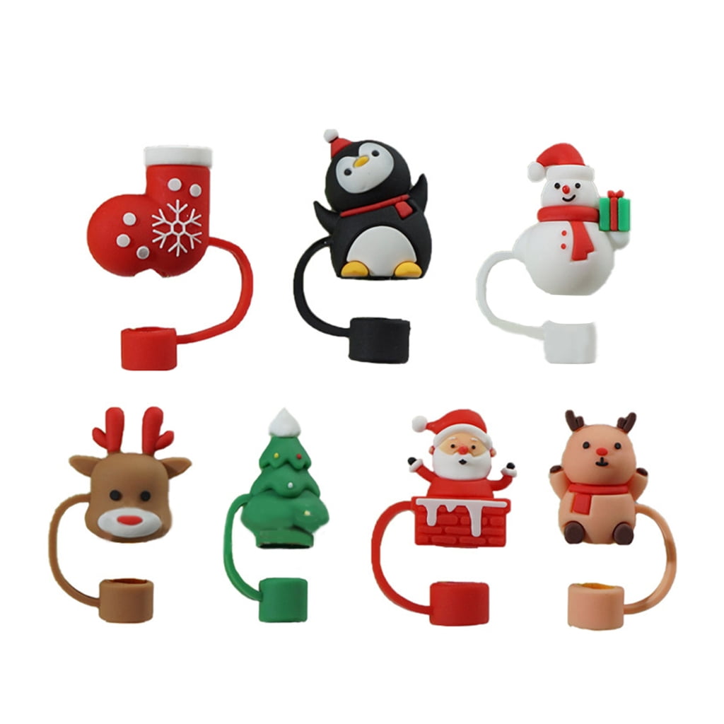 7pcs Straw Cover Christmas Silicone Straw Toppers Drinking Straw Caps ...