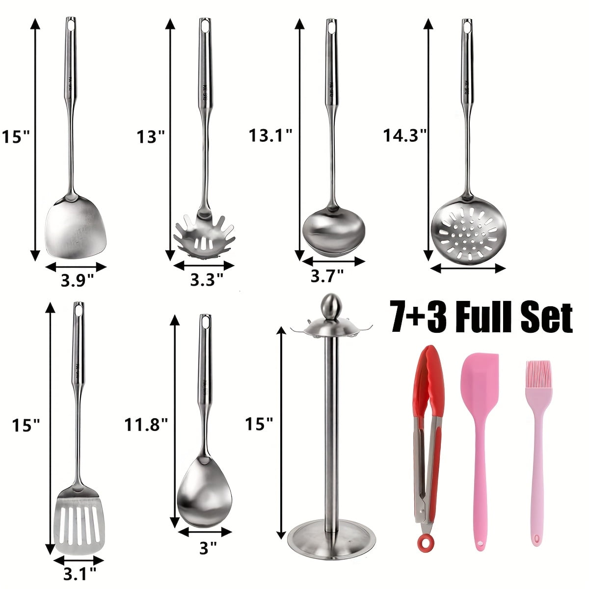 7pcs + Three Pieces 304 Stainless Steel Kitchen Utensils Thickened ...