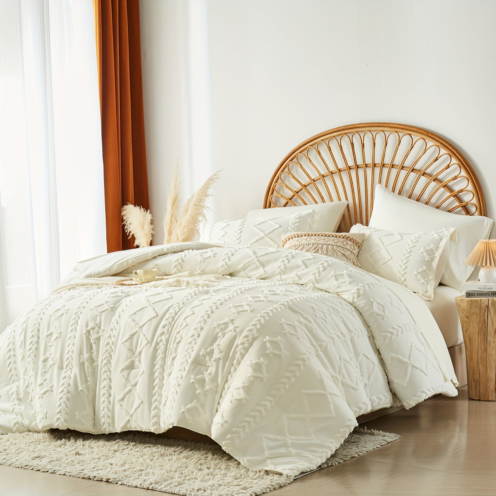 7pcs Tufted Boho Comforter Set , Soft Microfiber, Lightweight ...