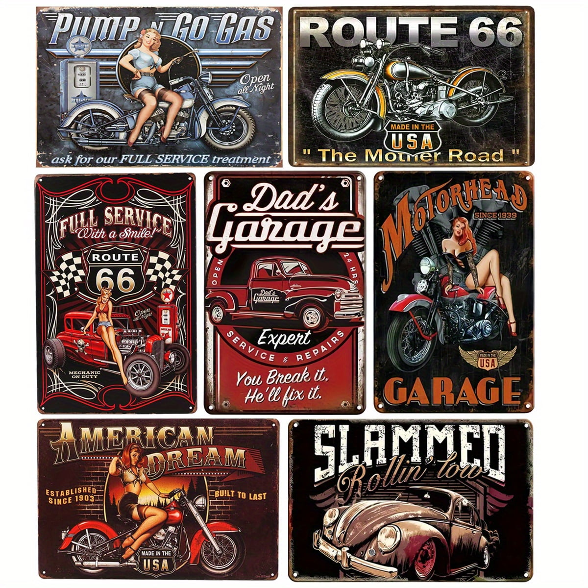 7pcs Vintage Metal Tin Sign Pin Up Girl Retro Garage Signs - Hot Girls ...