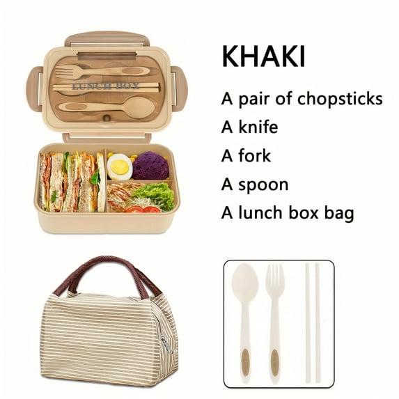 7pcs Wheat Bento Lunch Box Set with Insulated Bag & 4 Utensils (Spoons ...