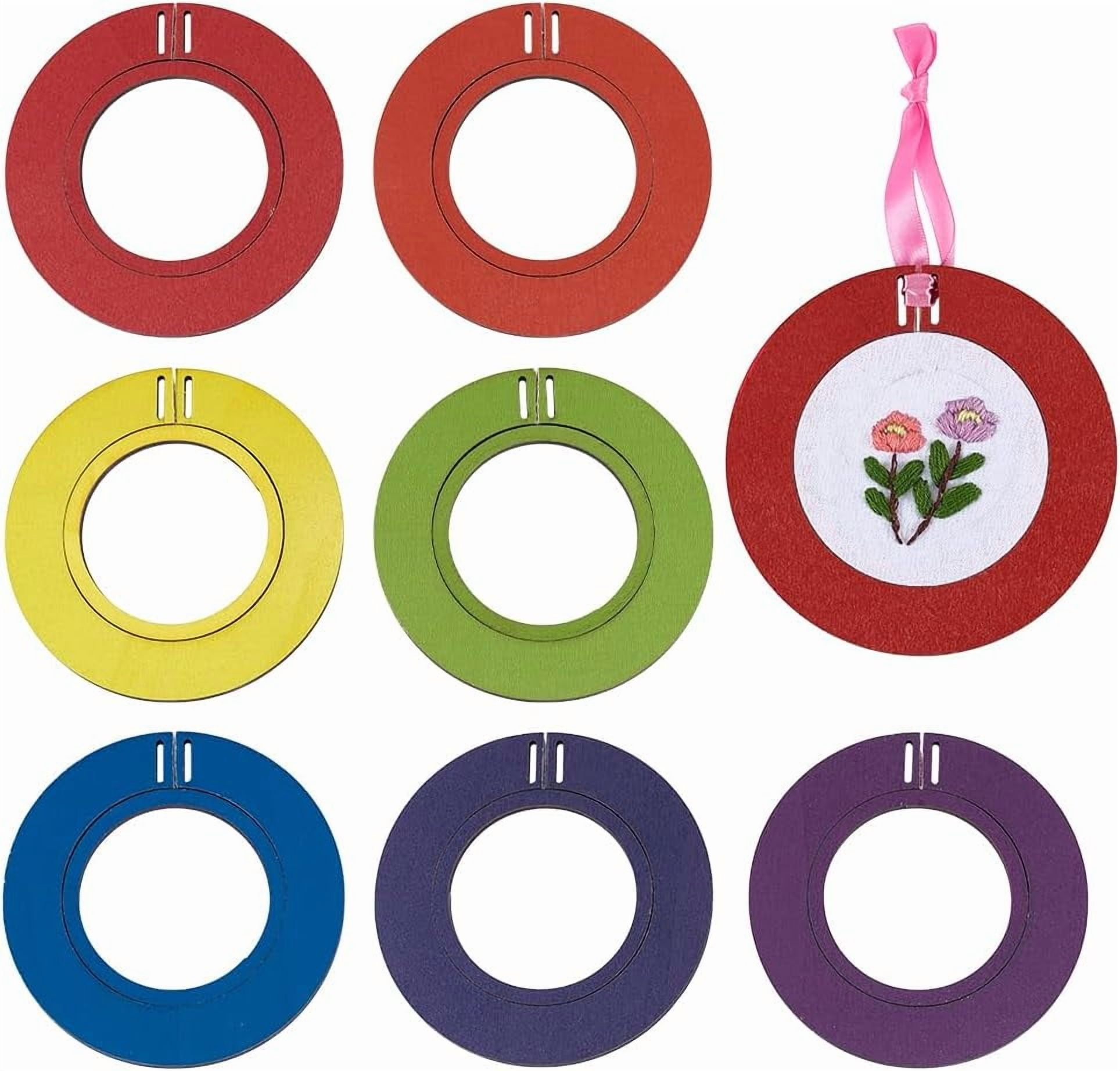 7pcs Wood Embroidery Hoop Frame 7 Colors Round Embroidery Hoops Display ...