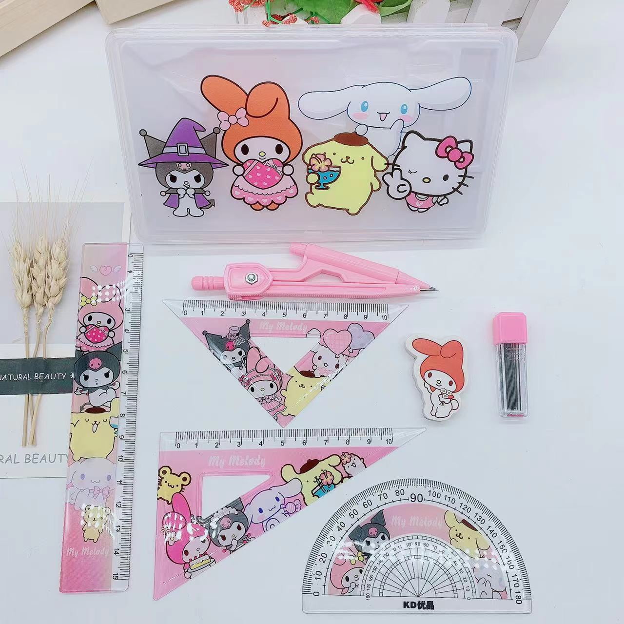 7pcs cartoon Sanrio hello kitty compass set ruler triangle plate ...