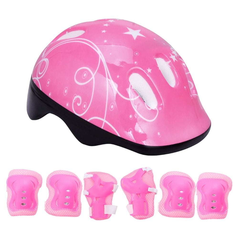 Youth Roller Safety Gear: 7pcs Pink Adjustable Skating Helmet Kit, Knee ...