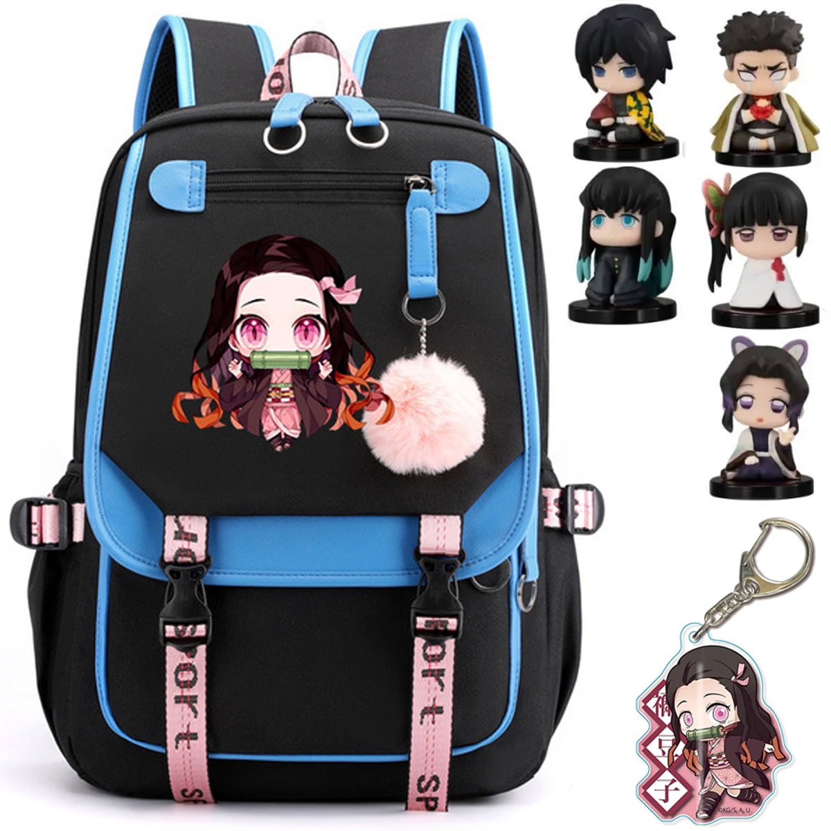 7pcs/kit Nezuko Backpack with USB Charging Port, Bookbag - Walmart.com