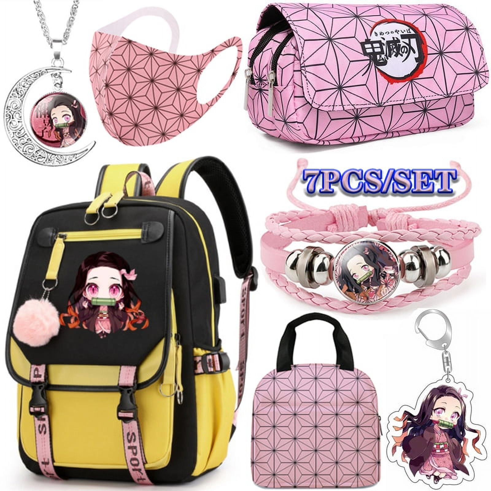 7pcs/set Demon Slayer Nezuko Backpack+ pencase+ lunch bag - Walmart.com