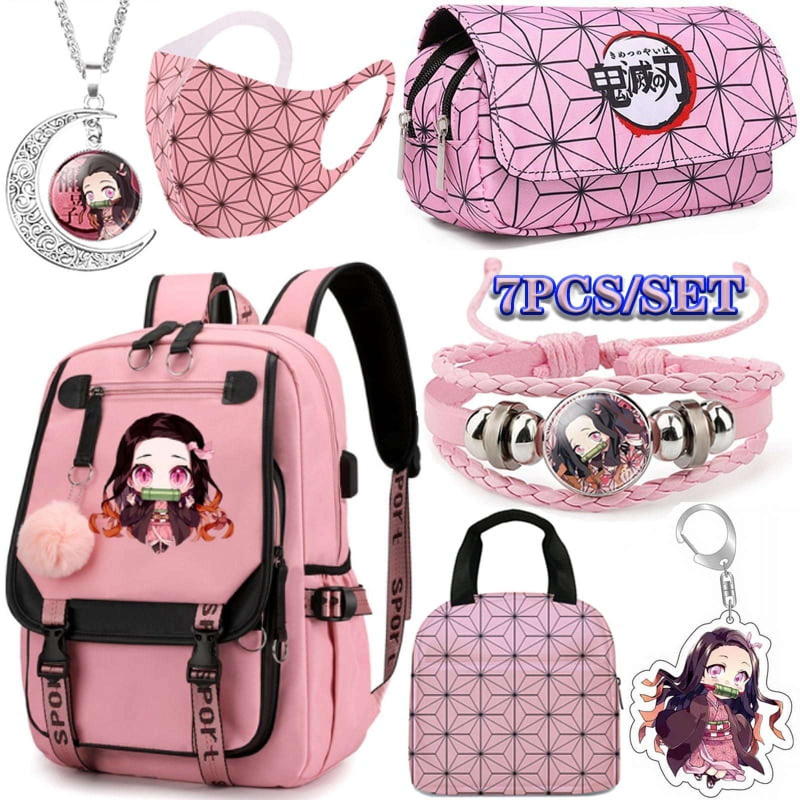 7pcs/set Demon Slayer Nezuko Backpack + pencase + necklace - Walmart.com