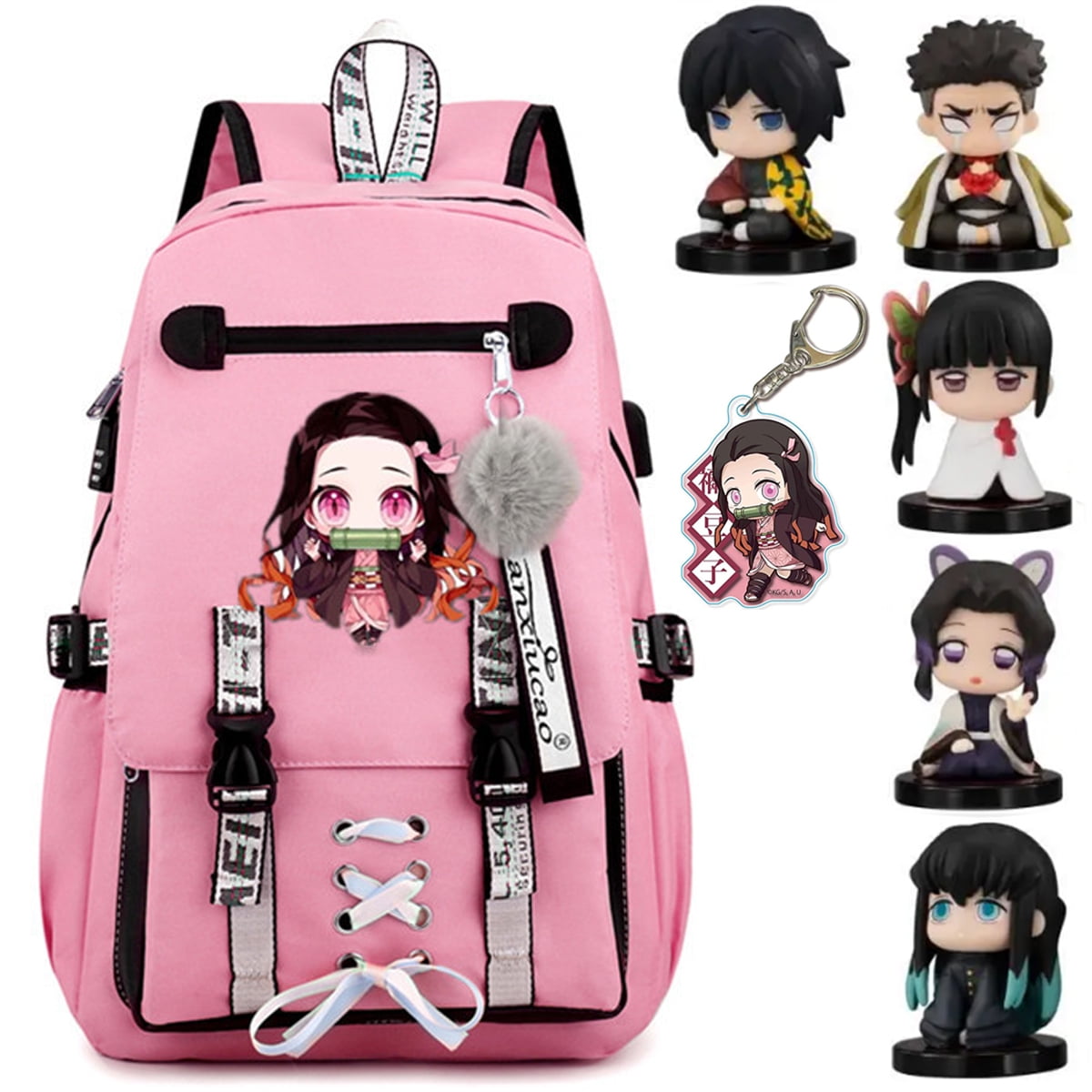 7pcs/set Kawaii Bookbag Demon Slayer Nezuko School Backpack - Walmart.com