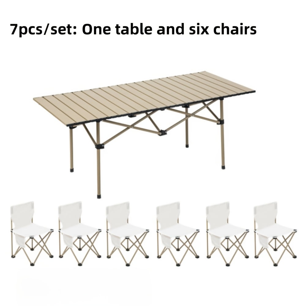 7pcs/set Lightweight Portable Folding Table And Chair Set|Khaki Outdoor ...