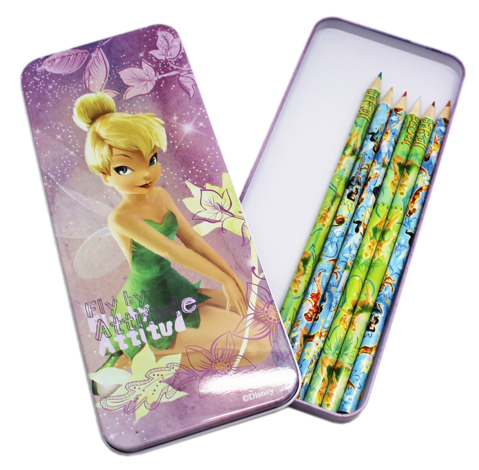 7pk Disney Fairies Tinker Bell Colored Pencils and Pencil Box Set ...