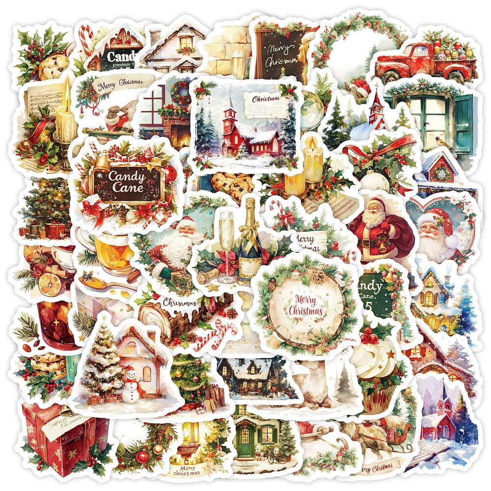 7sets 50pcs Christmas Theme Cartoon Paper Stickers Self-Adhesive Decals ...