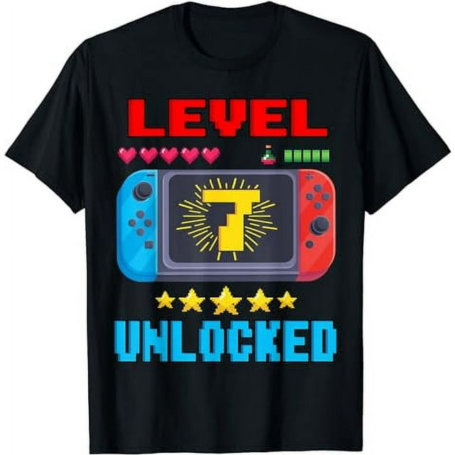 7th Birthday Boy Level 7 Unlocked Video Gamer Birthday T-Shirt ...