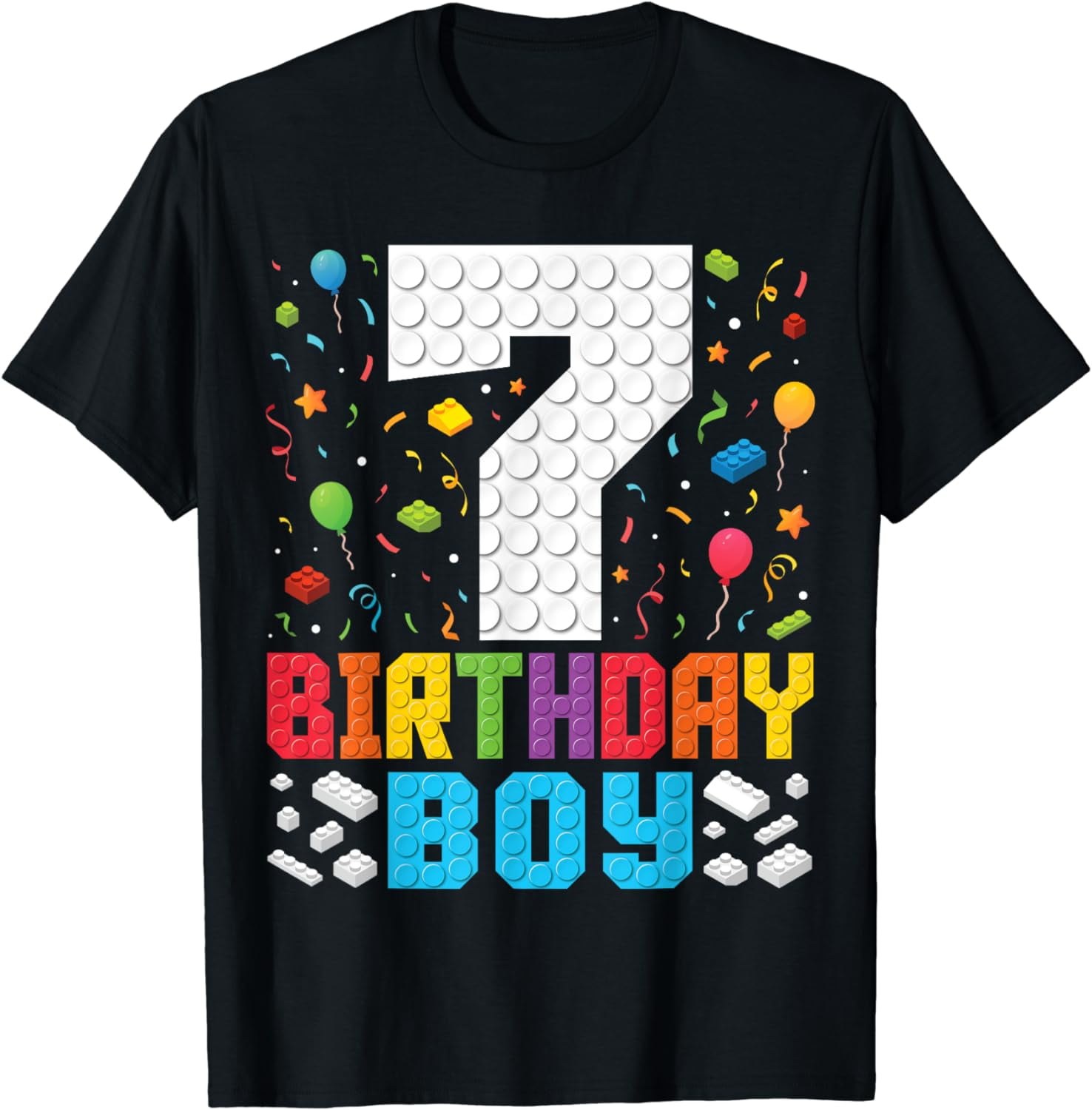 7th Birthday Boys Master Builder Seven Years Blocks Building T-Shirt ...