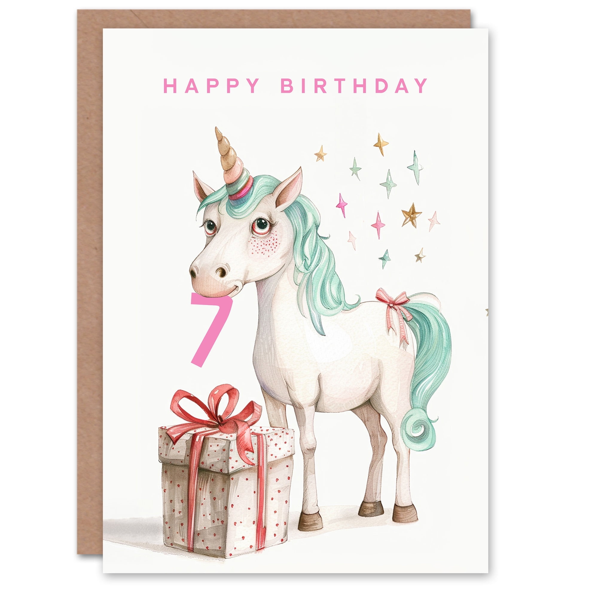 7th Birthday Card Unicorn Stars Present Fun Kids Age 7 Year Old Child ...