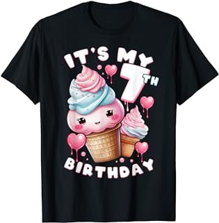 7th Birthday Girl 7 Years, Ice Cream, Number 7 T-Shirt - Walmart.com
