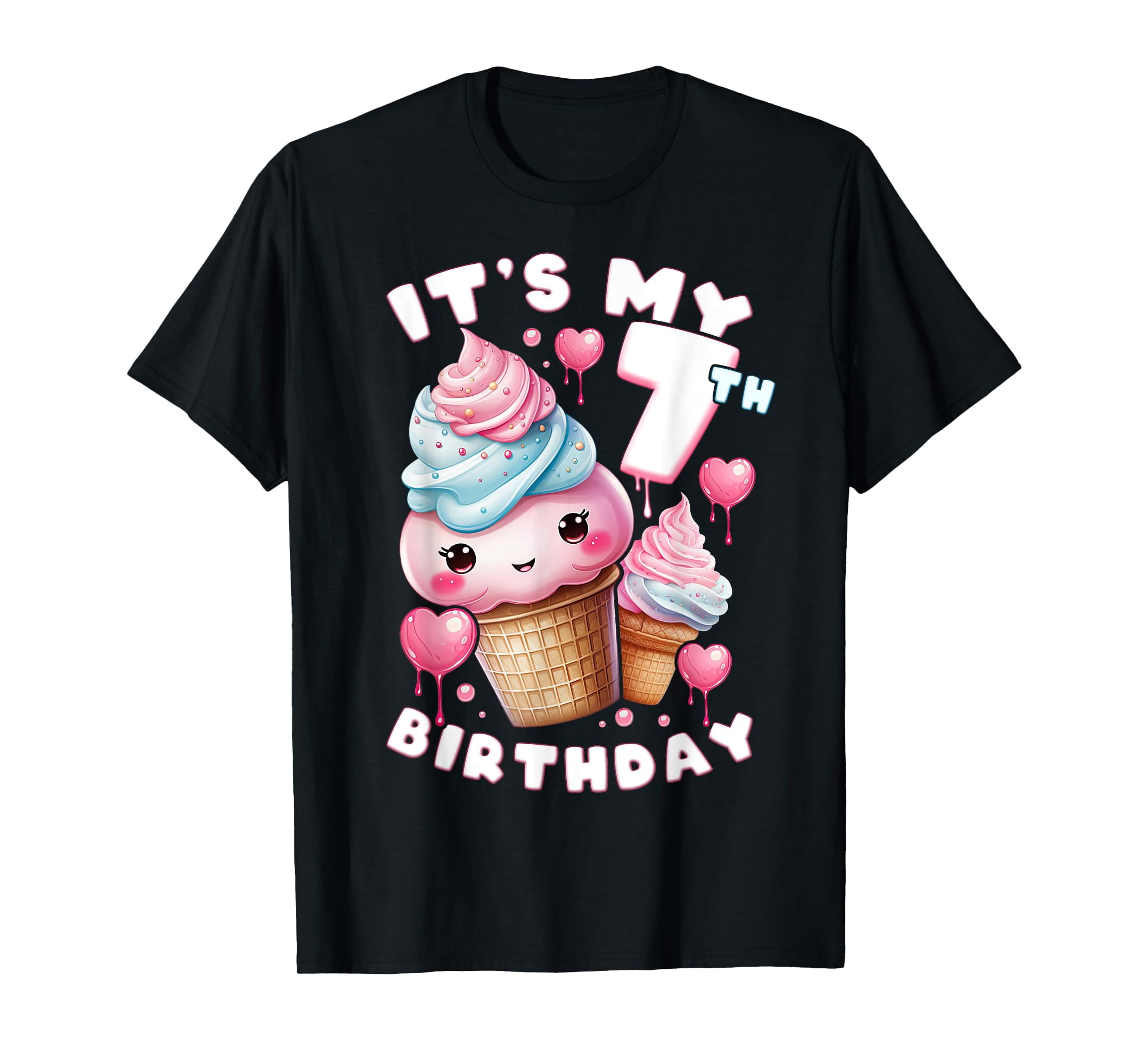 7th Birthday Girl 7 Years, Ice Cream, Number 7 T-Shirt - Walmart.com
