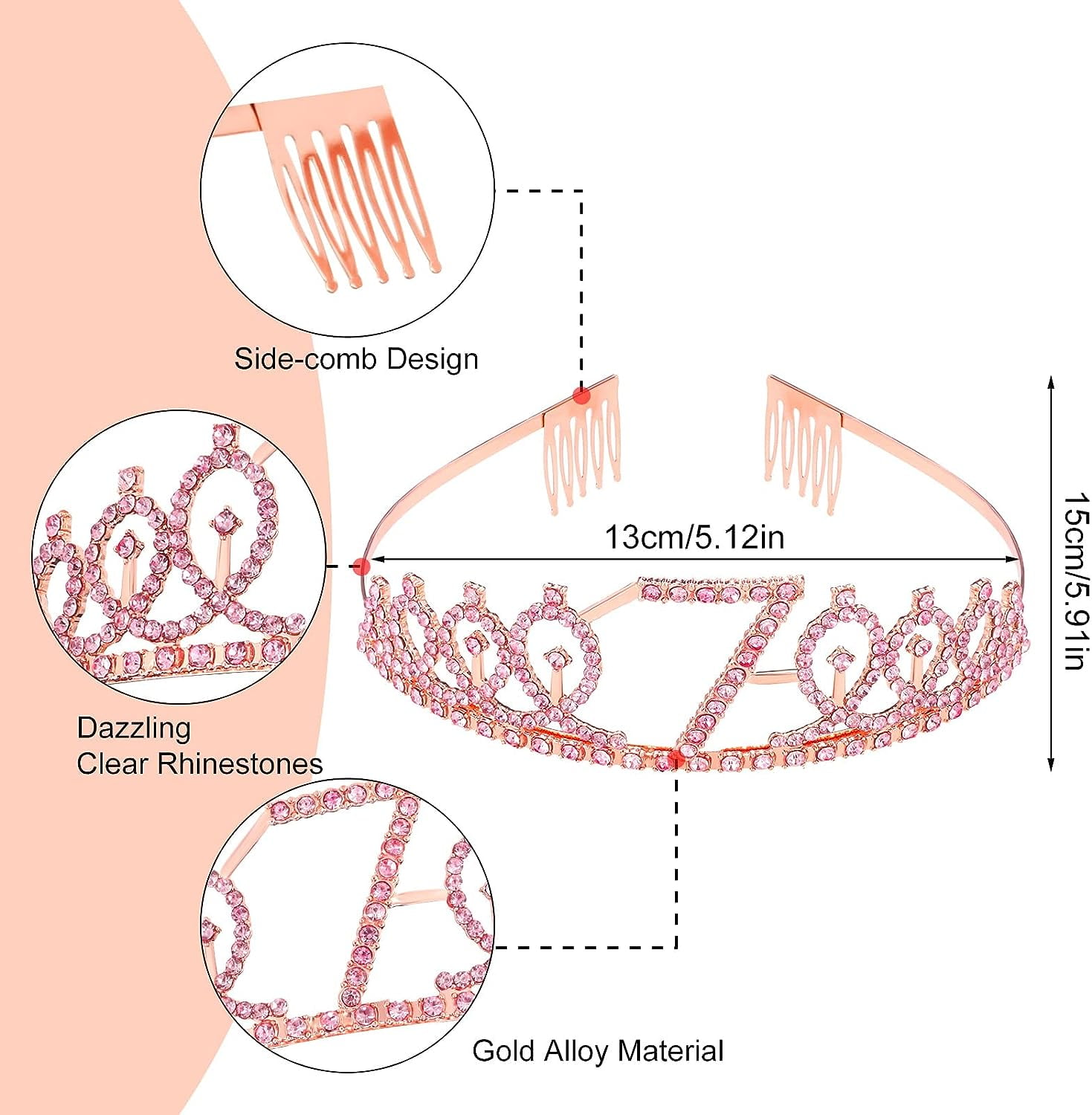 7th Birthday Sash, Tiara & Cake Topper Set - Pink Rhinestone Crown ...