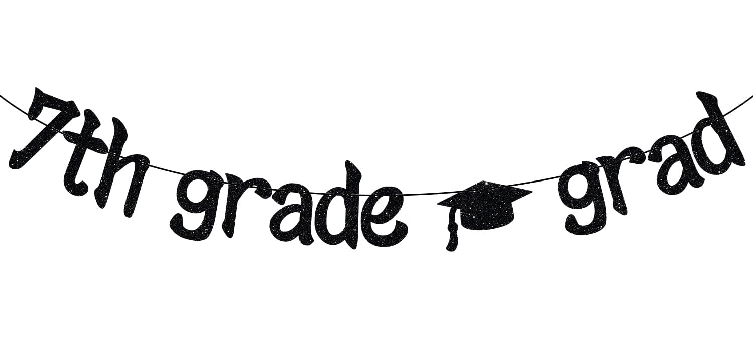 7th Grade Grad Banner, Black Glitter, Graduation Party Decoration ...
