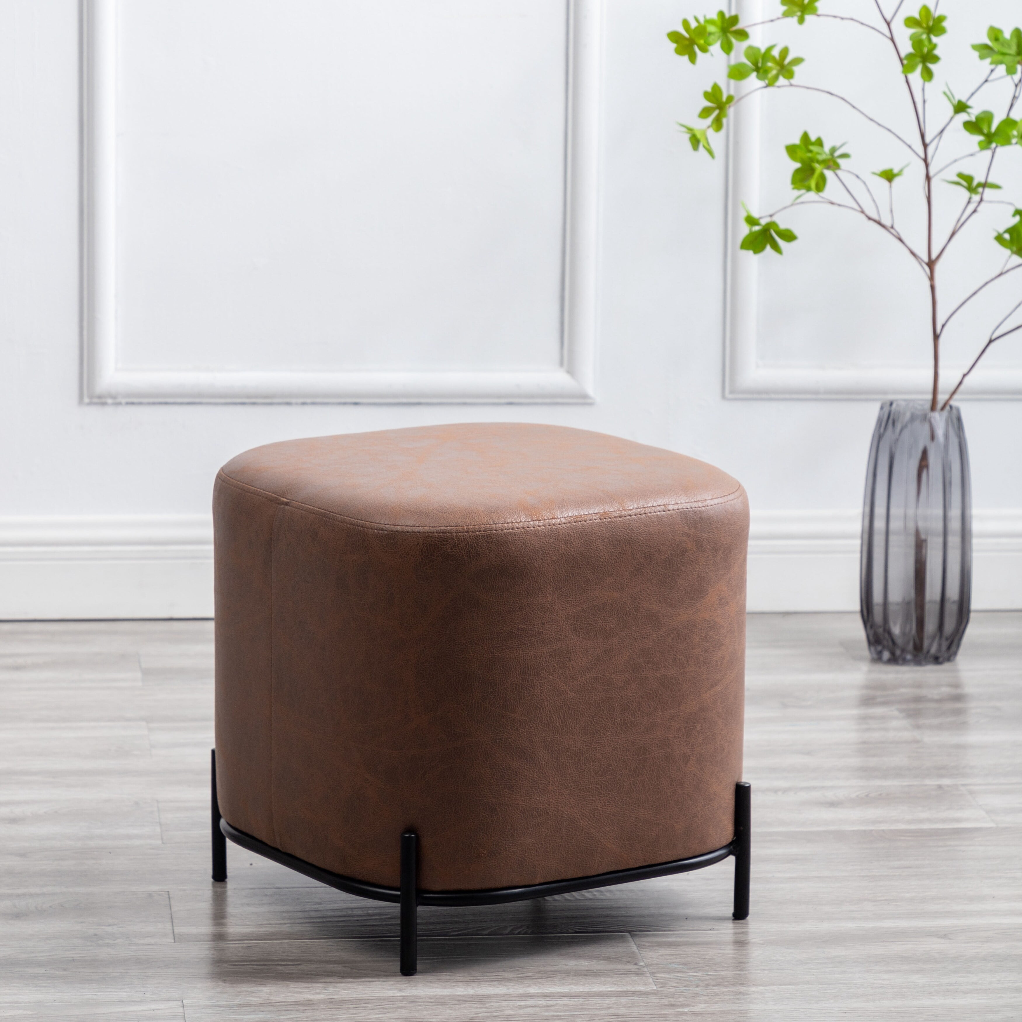 7th Haven Inc. WOVENBYRD 17" Modern Square Ottoman with metal base ...