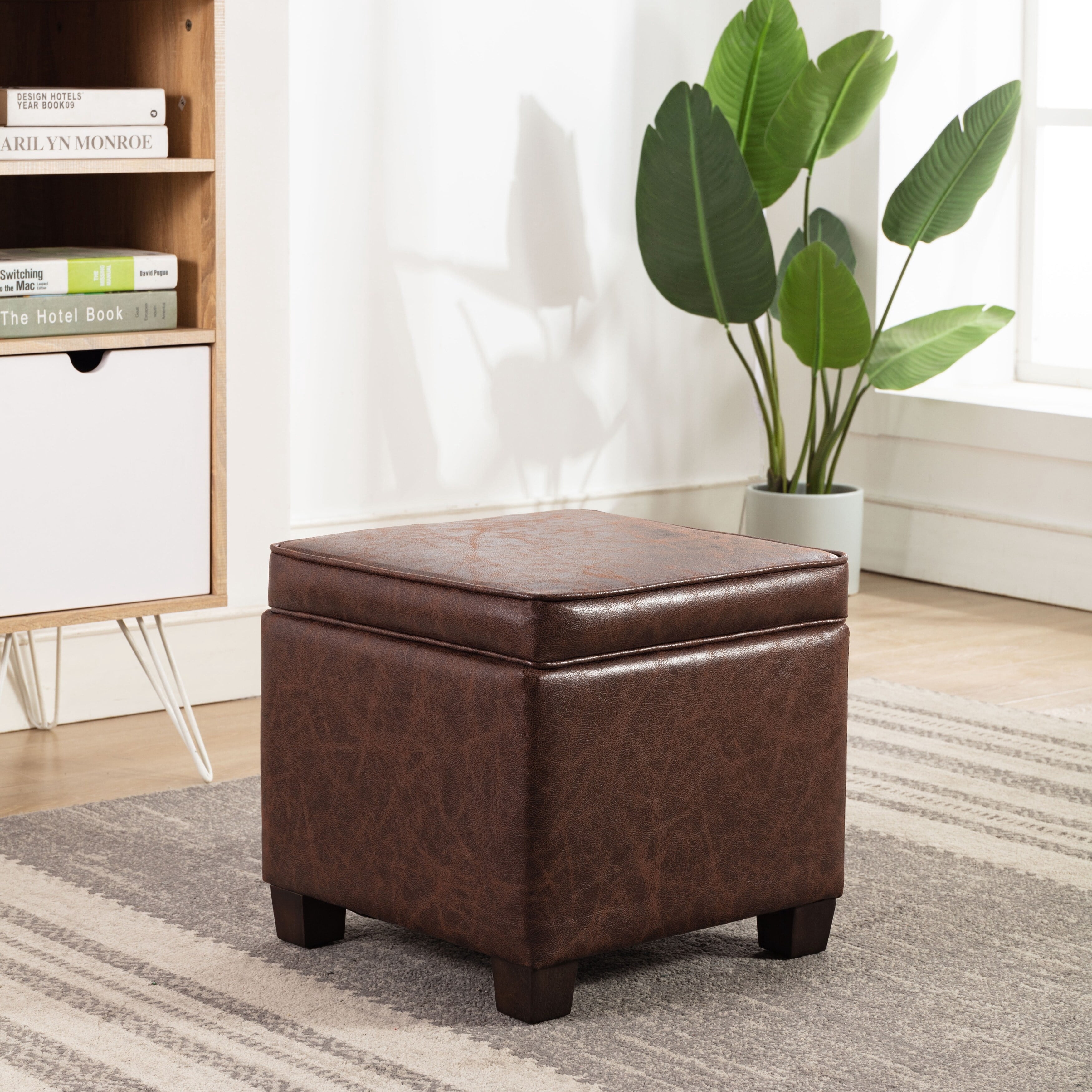 Wovenbyrd Large Square Storage Ottoman with Piping and Lift-Off Lid ...