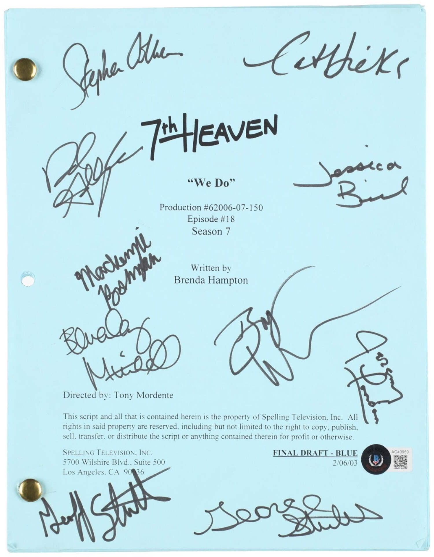7th Heaven Cast Signed Script 10 Sigs Jessica Biel David Gallagher ...