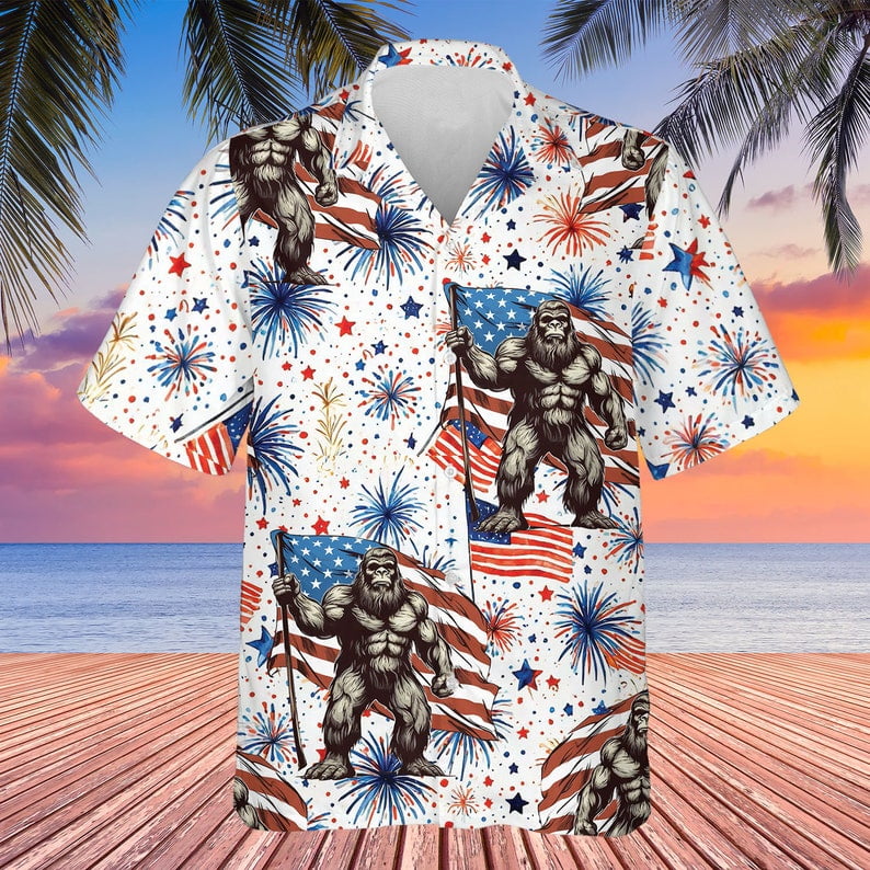 7th Of July Firework Bigfoot Hawaiian Shirt Independence Day Aloha ...