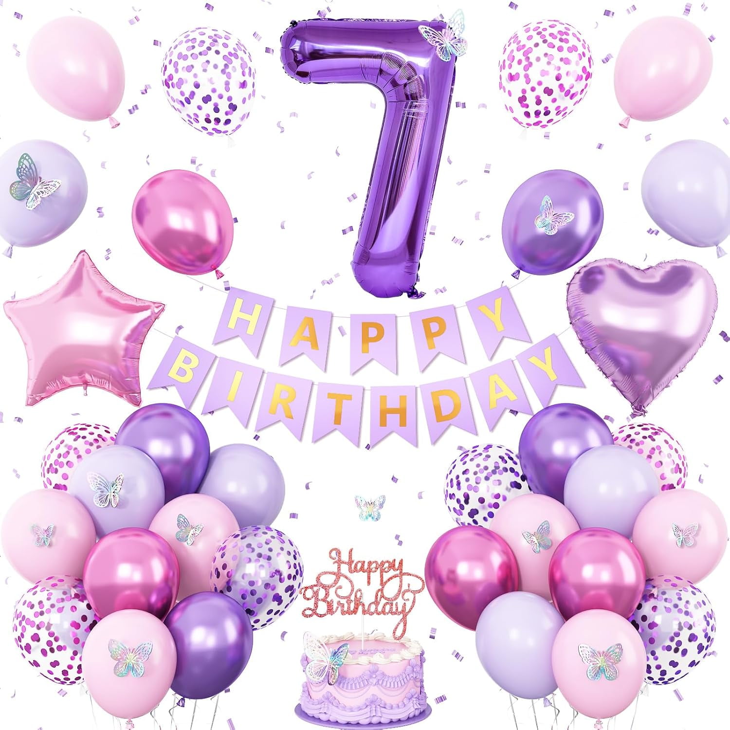 7th Pink Purple Birthday Decorations,Pink Purple 7th Birthday Balloons ...